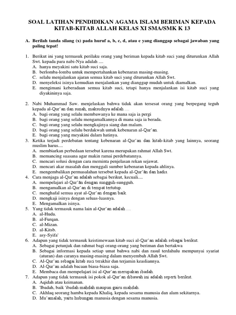 Soal Iman Kepada Kitab Allah | PDF