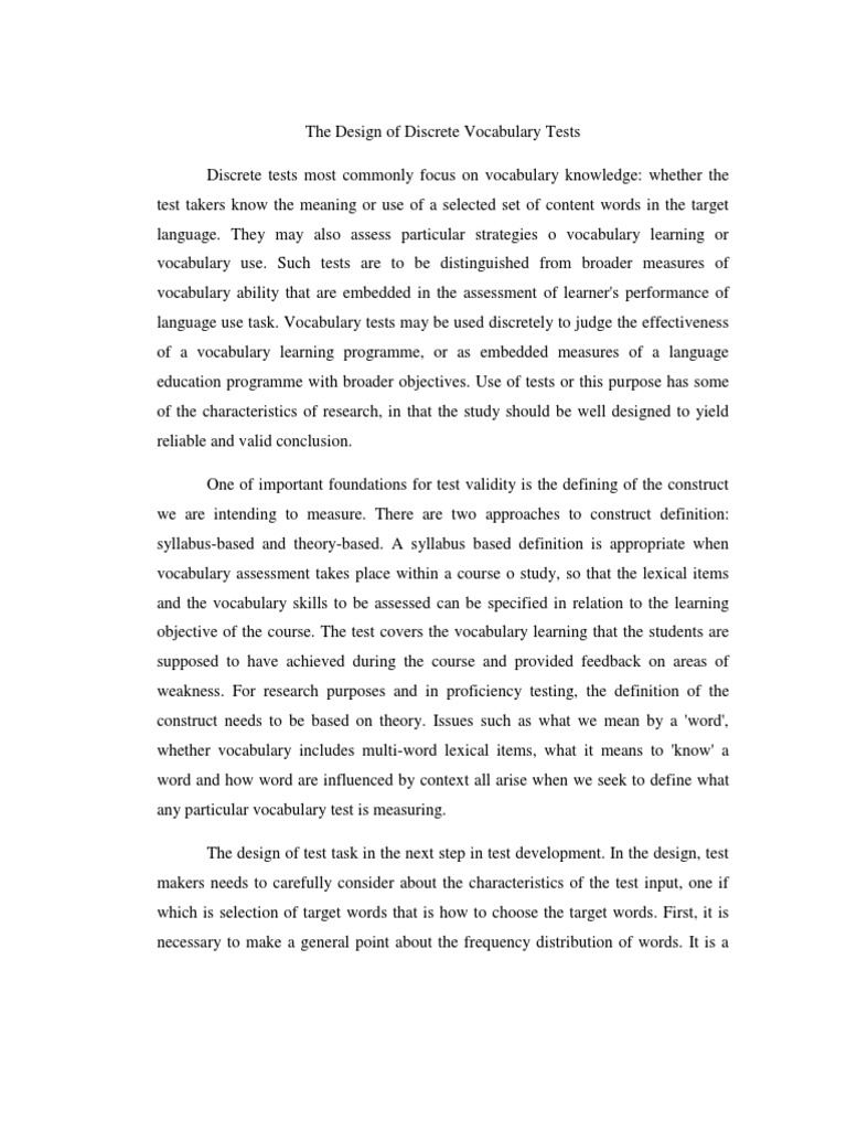 The Design of Discrete Vocabulary Tests | PDF | Vocabulary | Test ...
