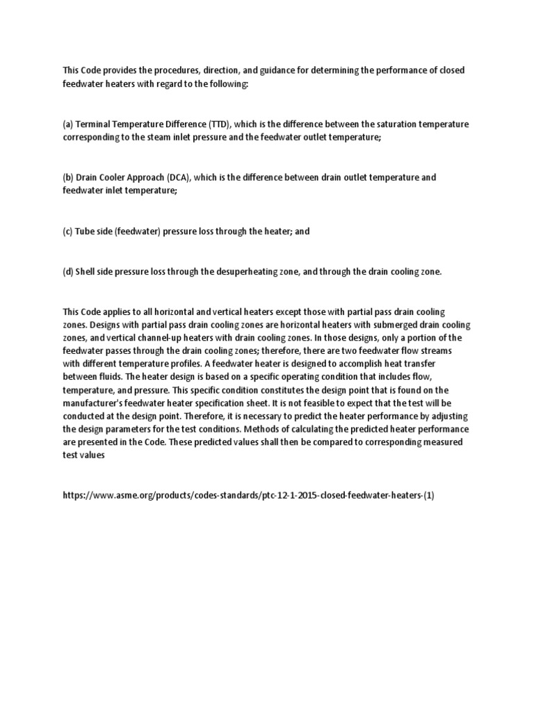 PTC 12.1 Feedwater Heater Code ASME | PDF