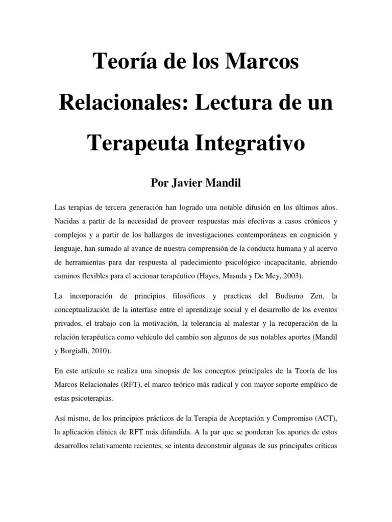 Teoría de Los Marcos Relacionales | PDF | Psicoterapia | Comportamiento