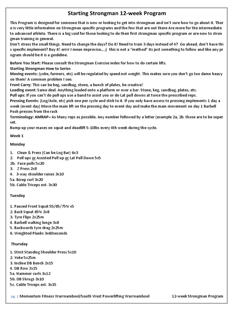Strongman 12 Week Program-2 PDF | Download Free PDF | Weight Training ...