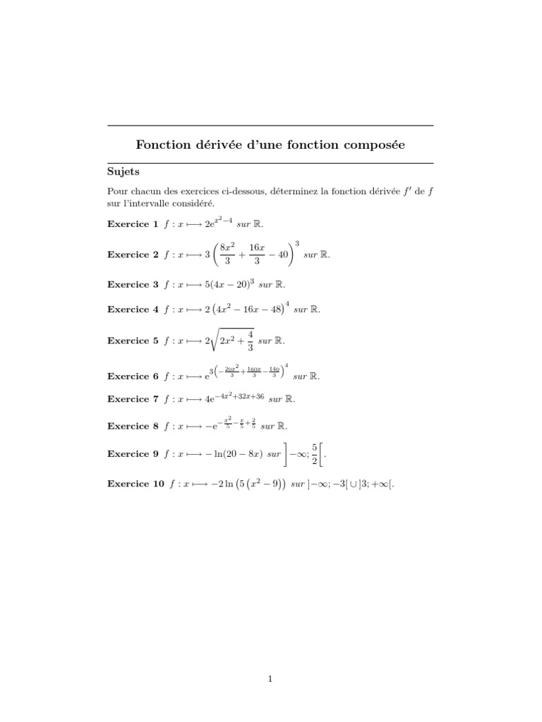 Derivee Fonction Composée | PDF | Soustraction | Calcul différentiel