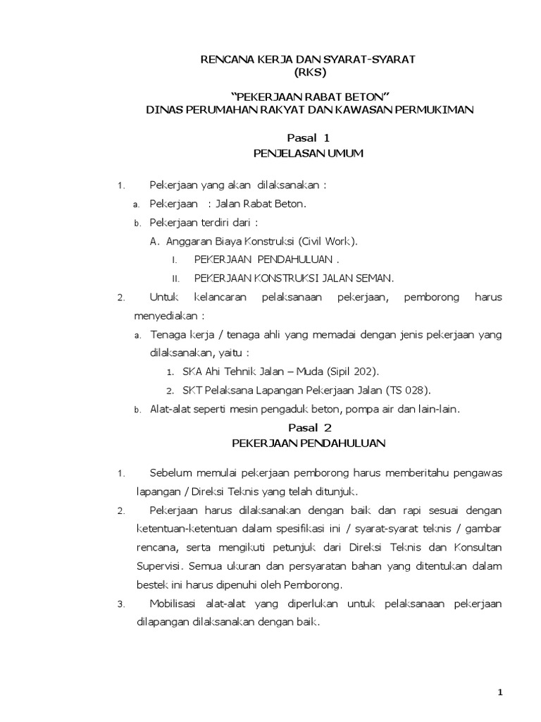 Rks Jalan Rabat Beton Perkim 2018 Lb-Lengkap | PDF
