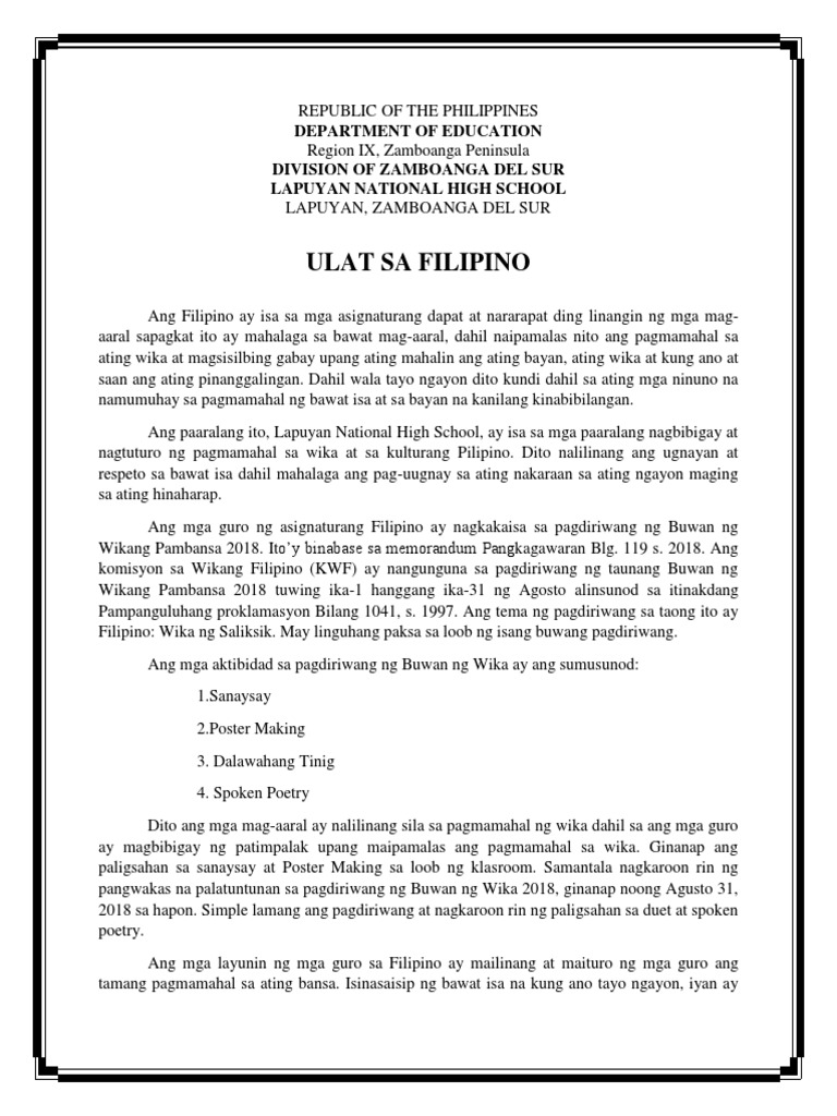 Ulat Sa Filipino | PDF
