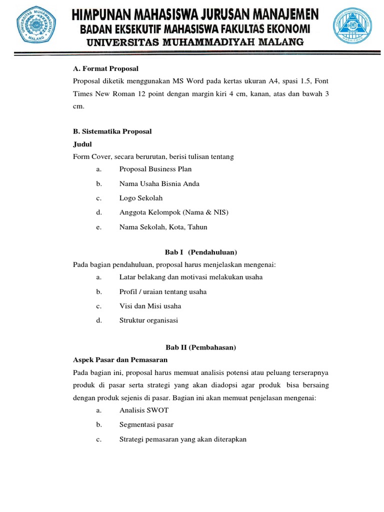 Format Proposal BP | PDF | Pengelolaan Keuangan & Uang