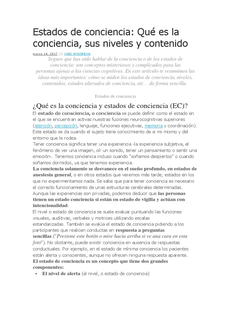 Estados De Conciencia Pdf Cerebro Coma