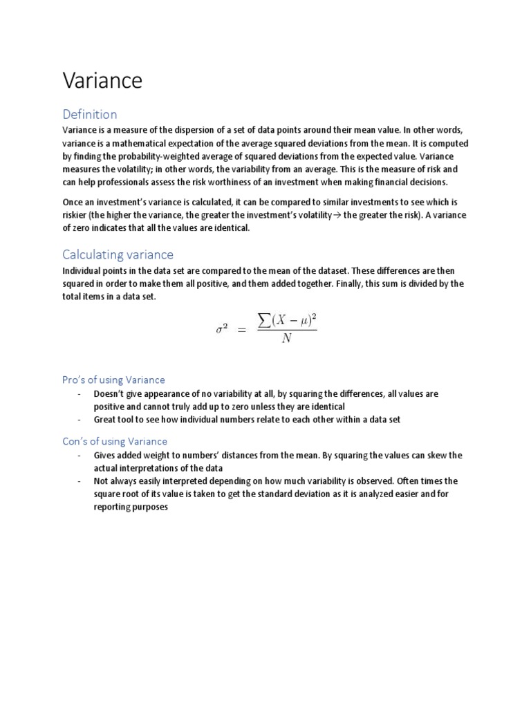 Variance: Pro's of Using Variance | PDF | Variance | Standard Deviation