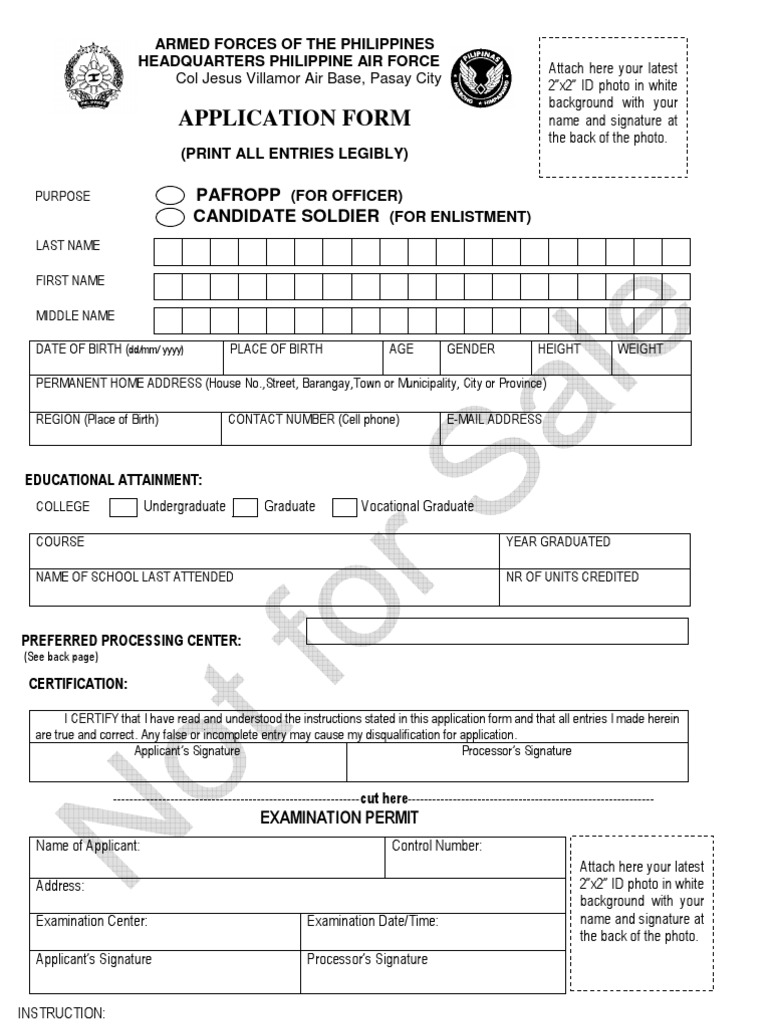 Philippine Air Force Application Form | PDF | Government Information ...