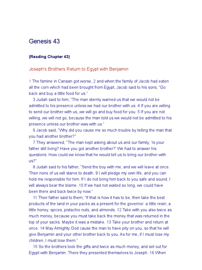 Genesis 43: Joseph's Brothers Return To Egypt With Benjamin | PDF ...