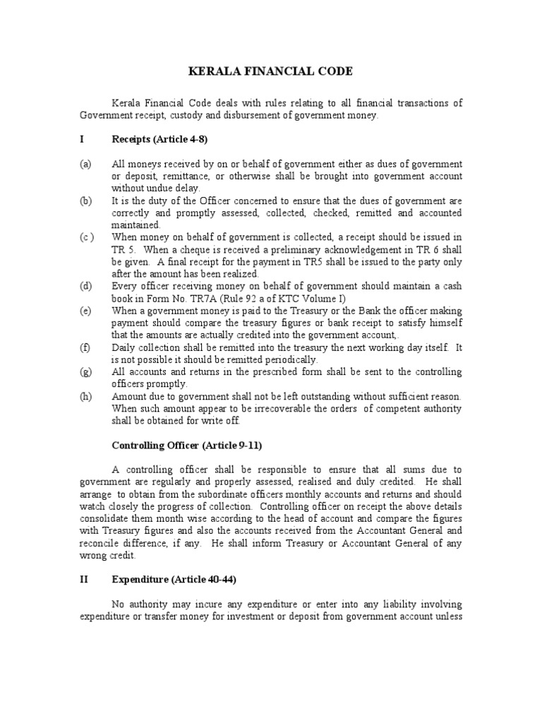 Kerala Financial Code Notes | PDF | Cheque | Expense