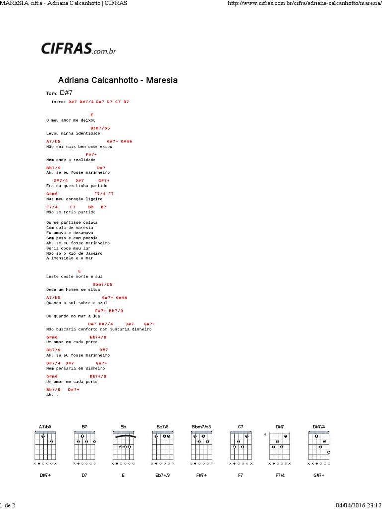 MARESIA Cifra - Adriana Calcanhotto - CIFRAS PDF | PDF