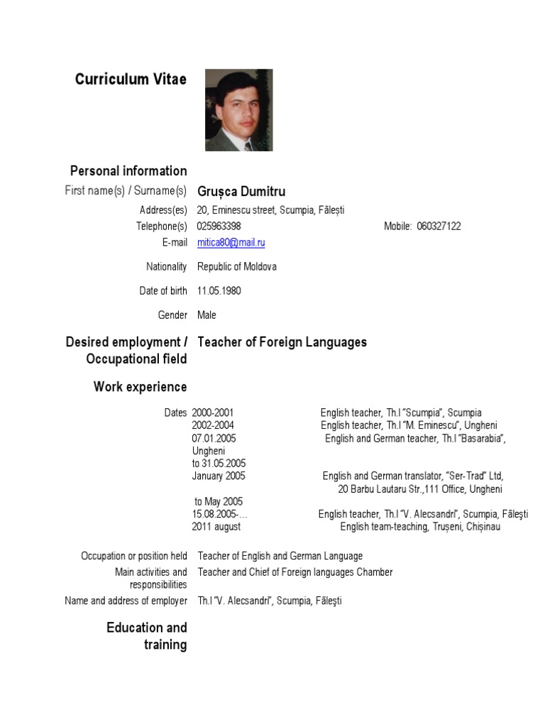 Curriculum Vitae European | PDF | English Language | Behavior Modification