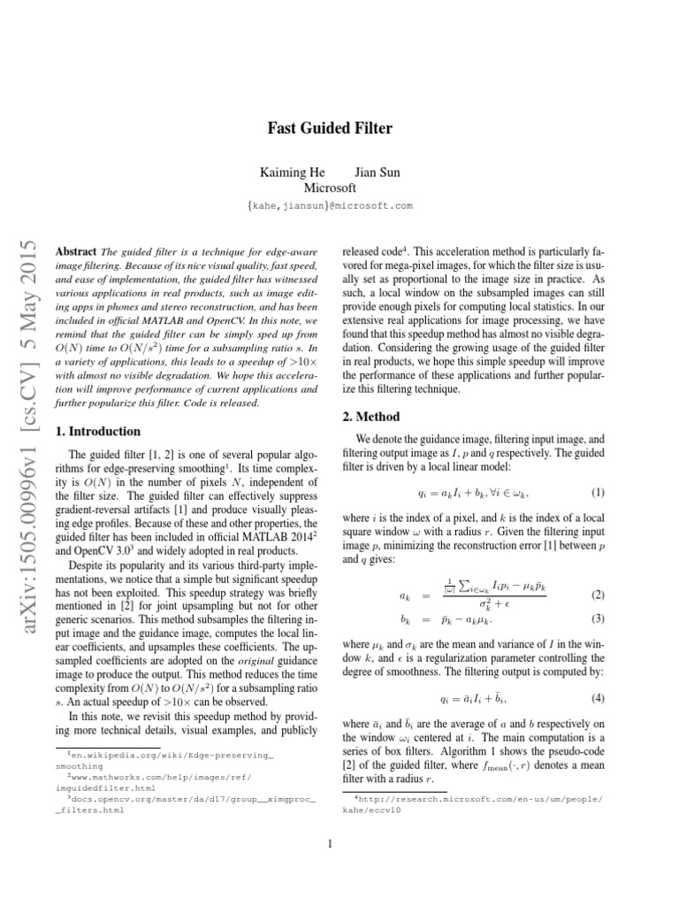 Guided Filter | PDF | Filter (Signal Processing) | Applied Mathematics