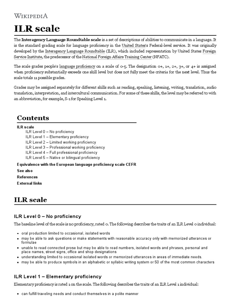 ILR Scale - Wikipedia | PDF | Language Acquisition | Humanities Education