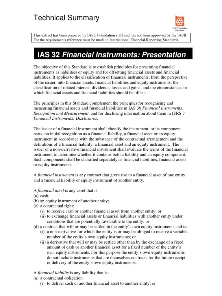 IAS 32: Financial Instruments Overview | PDF