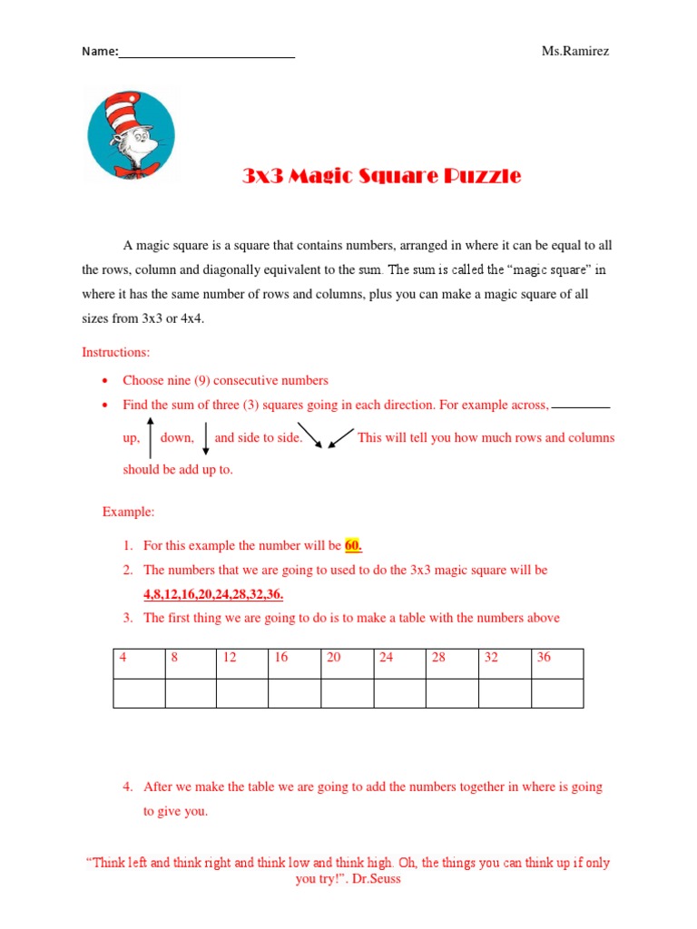 3x3 Magic Square Puzzle PDF | PDF | Teaching Mathematics | Science