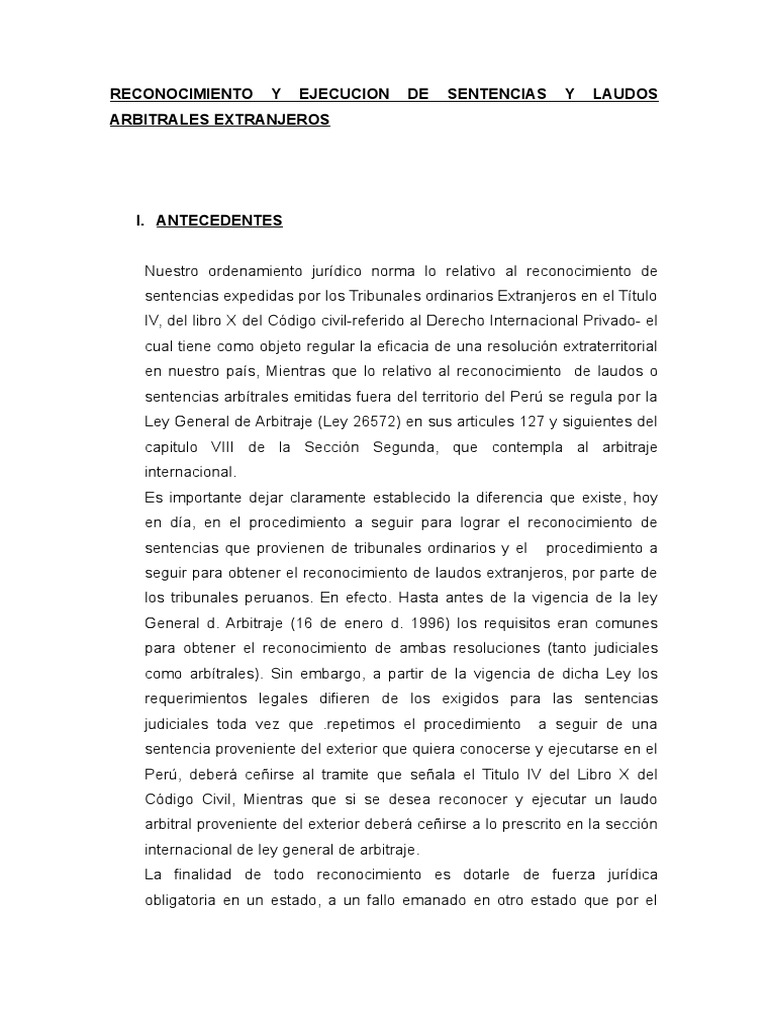 Reconocimiento y Ejecucione de Sentencias y Laudos Extranjeras | PDF ...