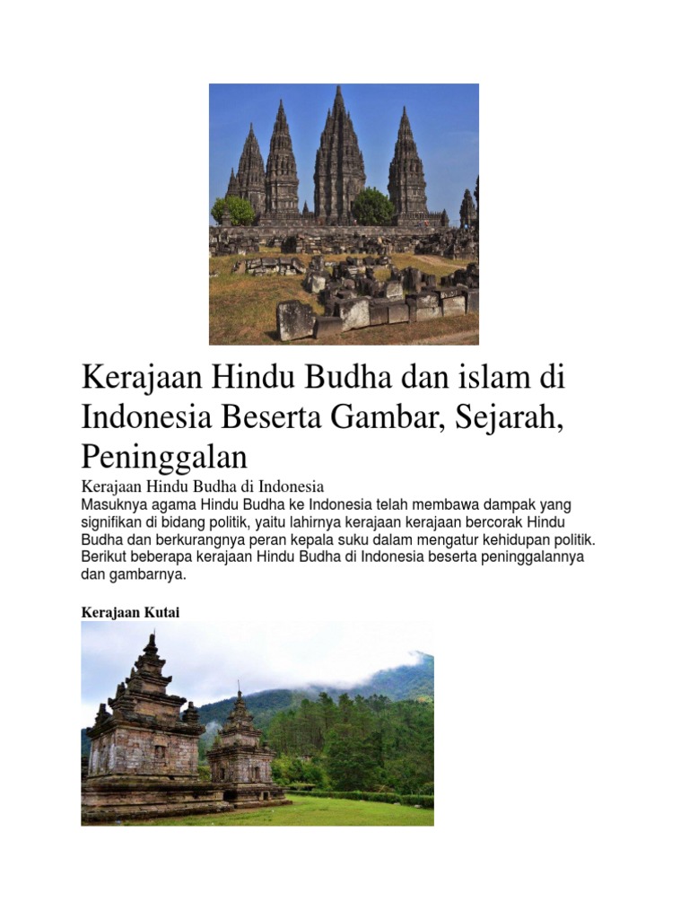 Kerajaan Hindu Budha Dan Islam Di Indonesia Beserta Gambar | PDF
