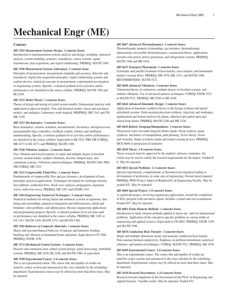 Mechanical Engr (ME) : Courses | PDF | Numerical Analysis | Robotics