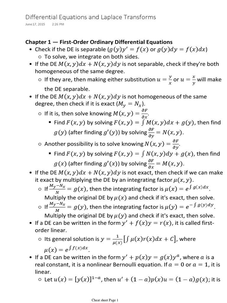 Cheat Sheet PDF | PDF | Numerical Analysis | Laplace Transform