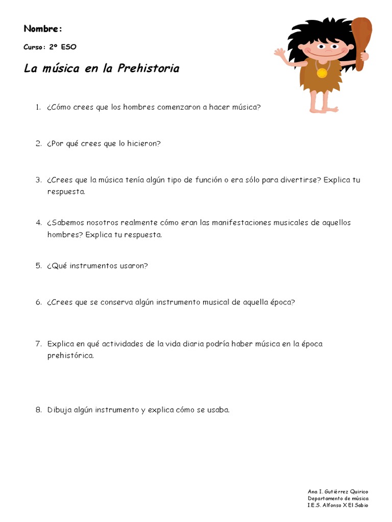 Ficha La Música en La Prehistoria | PDF