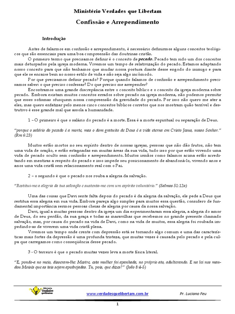 Confissao e Arrependimento PDF | PDF | Pecado | Jesus Confissao e Arrependimento PDF | PDF | Pecado | Jesus