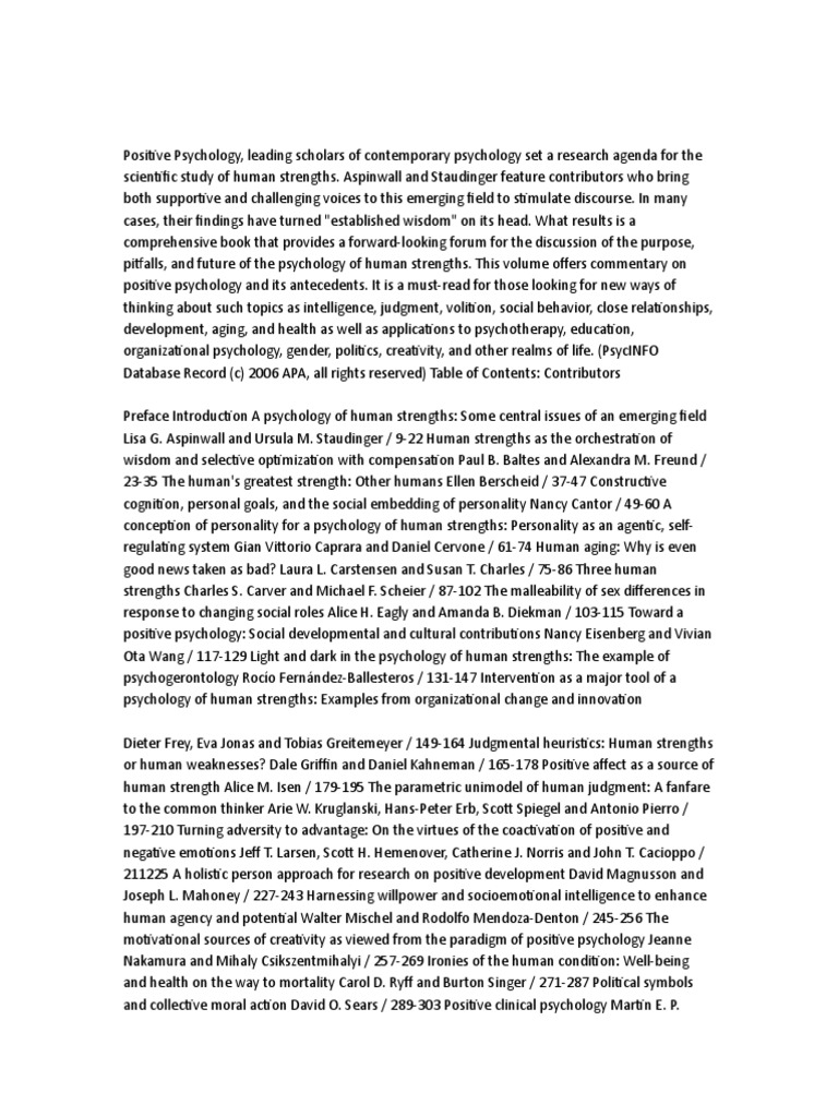 Human Strengths Fundamental Questions | PDF | Optimism | Developmental ...