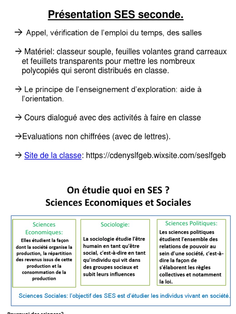 Présentation Seconde SES | PDF | Sociologie | Sciences politiques