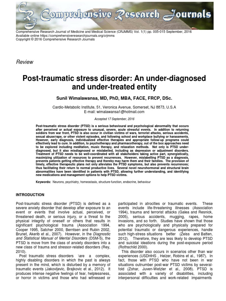 Post-Traumatic Stress Disorder - An Under-Diagnosed and Under-Treated ...