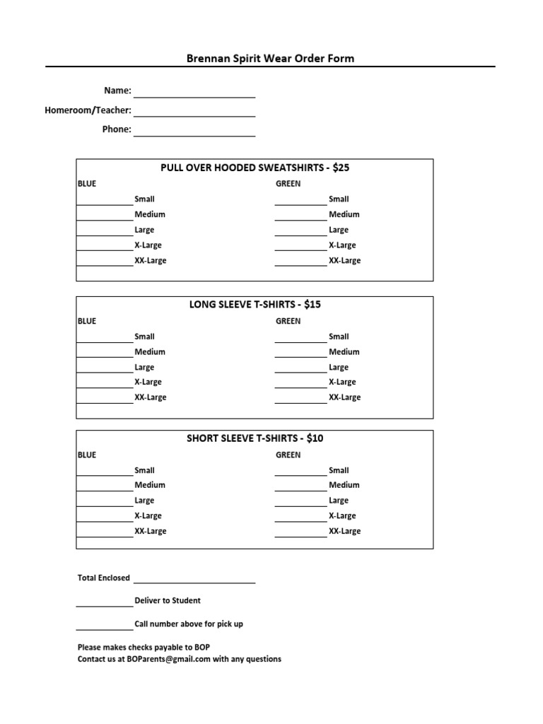 Spirit Wear Form | PDF