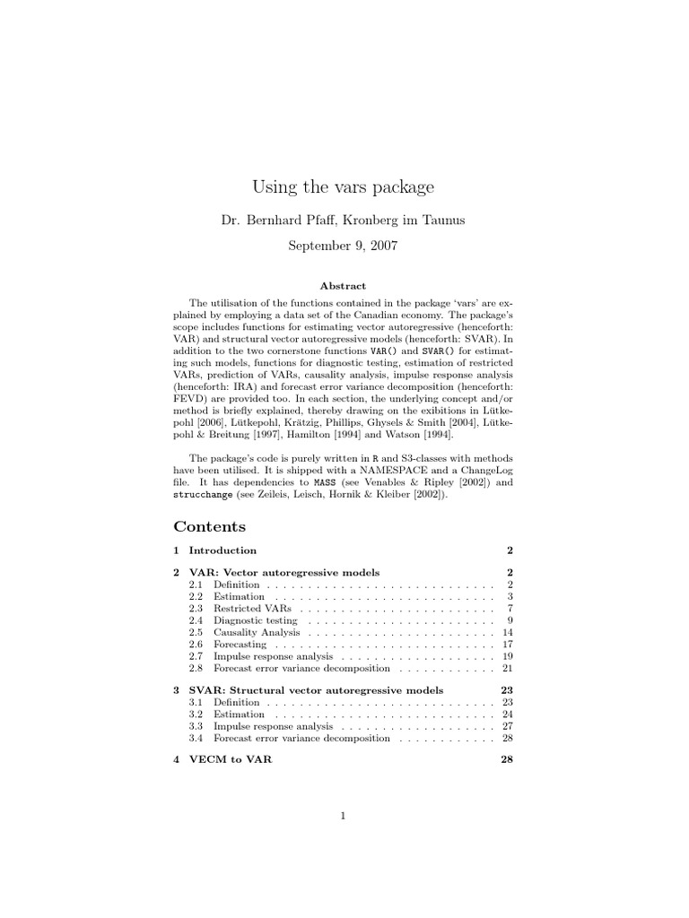 Short Refcard R | PDF | Vector Autoregression | Statistical Hypothesis ...
