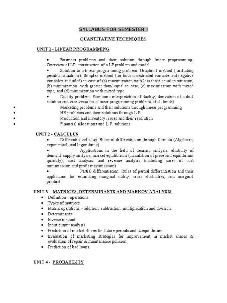 Syllabus For Semester I - Mba | PDF | Monopoly | Economic Equilibrium