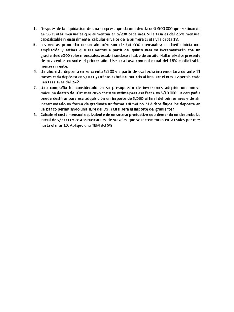 Ejercicios Anualidades Con Gradiente | PDF Ejercicios Anualidades Con Gradiente | PDF