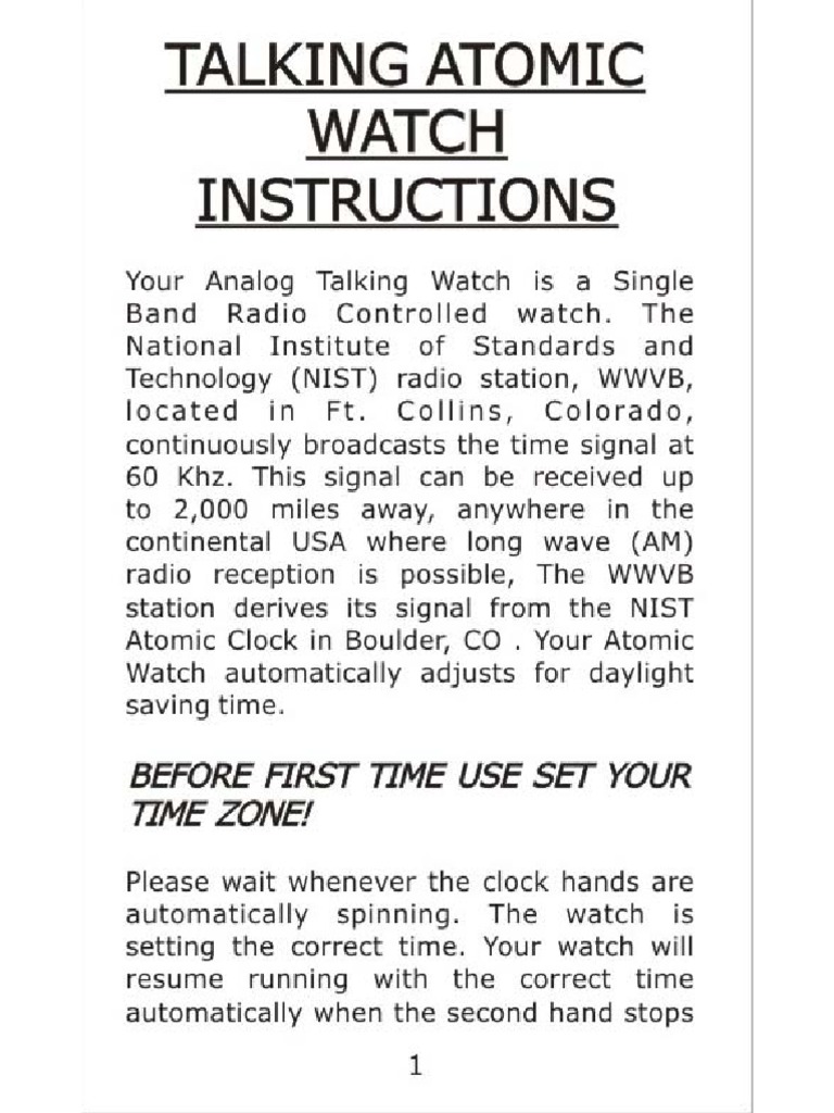 Talking Atomic Watch Instructions - Crane Viceroy | PDF