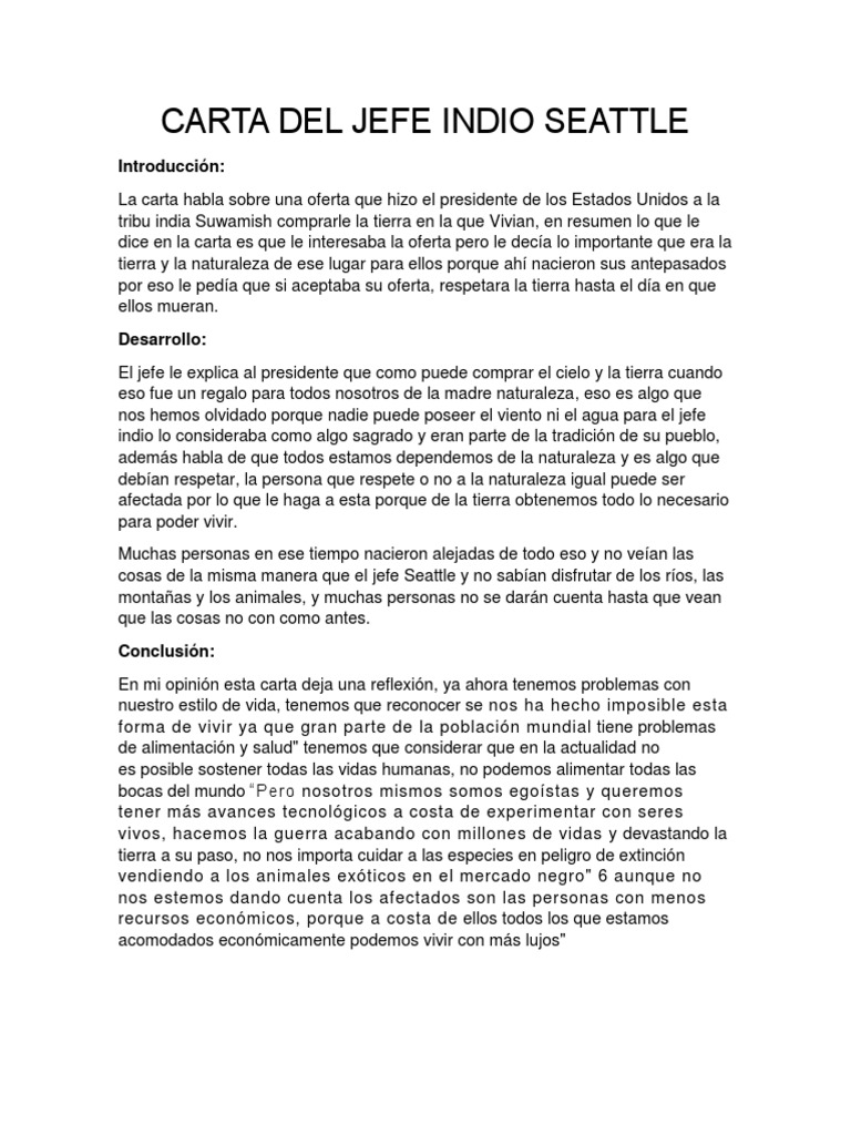 Carta Del Jefe Indio Seattle Compuitacion | PDF