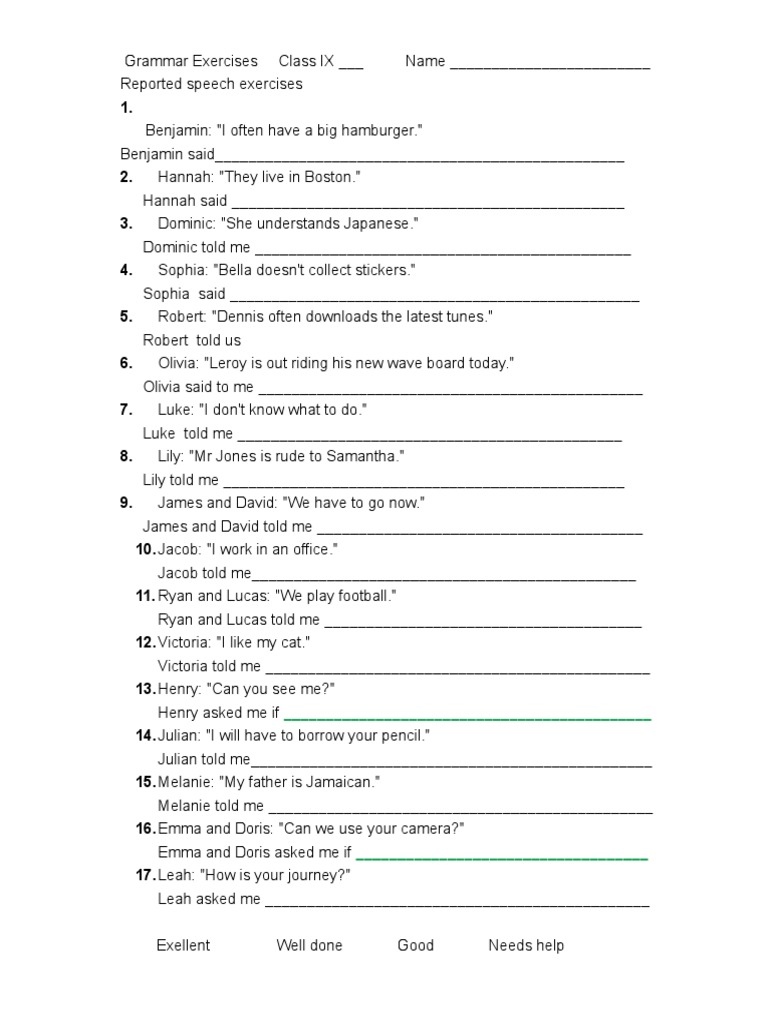 Grammar Exercises Class IX | PDF