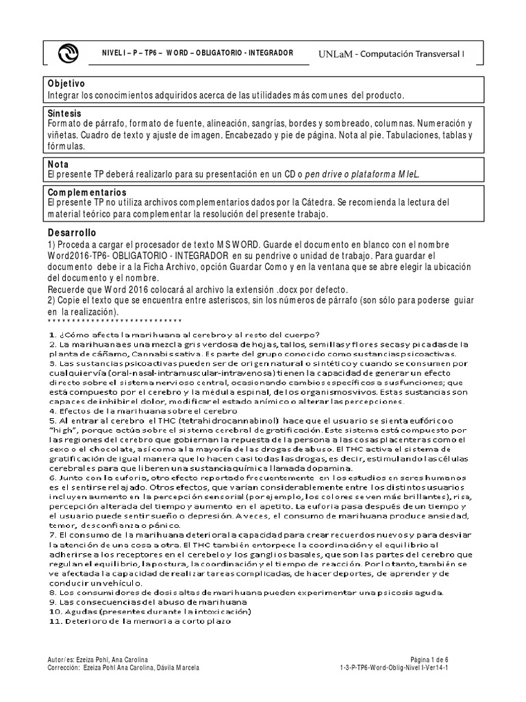 1 3 P TP6 Word Oblig Nivel I Ver14 1 PDF | PDF | Microsoft Word | Software