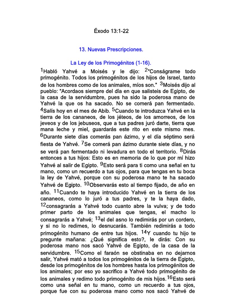 Exodo 13. 1-22 | PDF | Libro del éxodo | Moisés