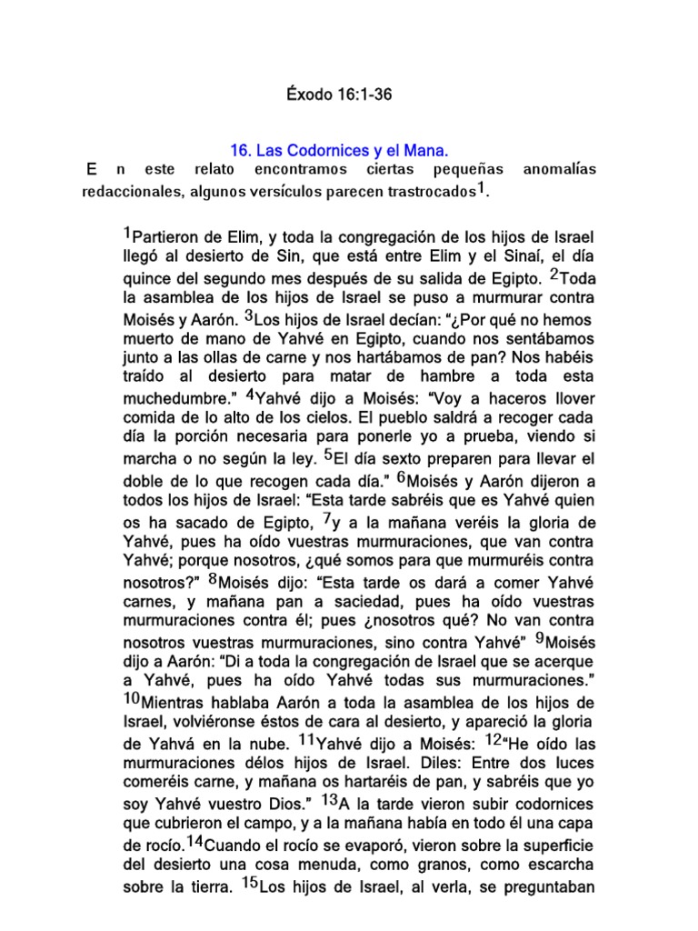 Exodo 16. 1-36 | PDF | Moisés | Libro del éxodo