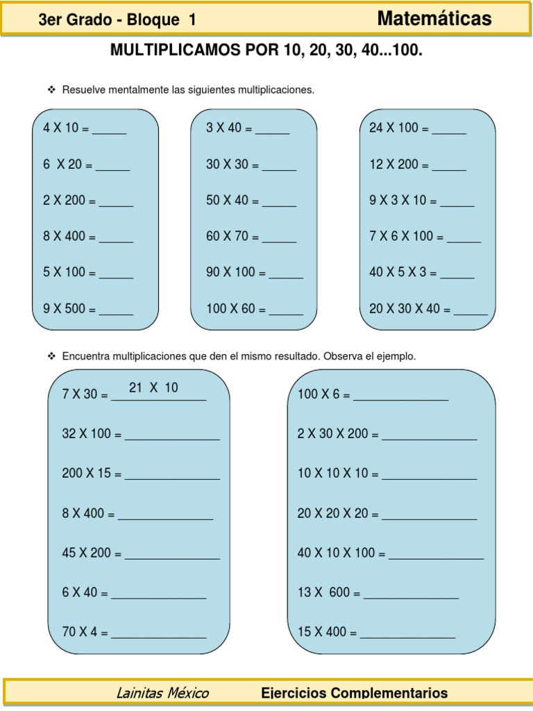 3er Grado - Matemáticas - Cálculo Rápido de Multiplicaciones | PDF
