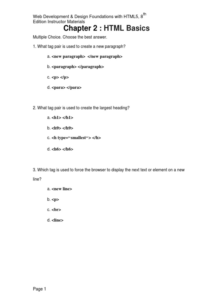 Test Bank For Web Development and Design Foundations With HTML5 8th ...