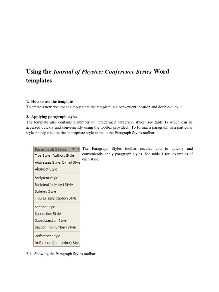 Using The Journal of Physics: Conference Series Word Templates | PDF ...