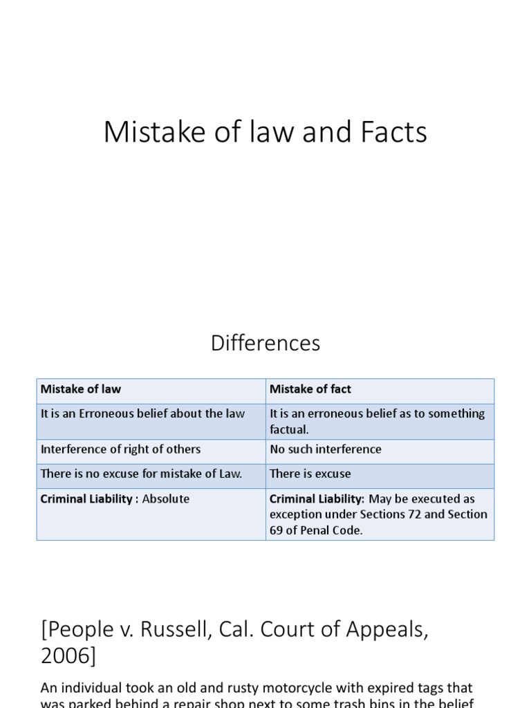 Mistake of Law and Facts | PDF | Virtue | Common Law