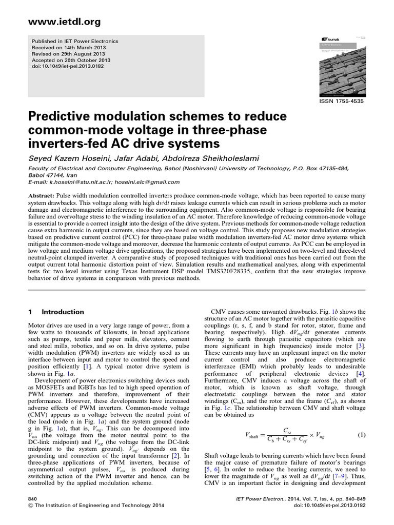 Predictive Modulation Schemes To Reduce Common-Mode Voltage in Three ...