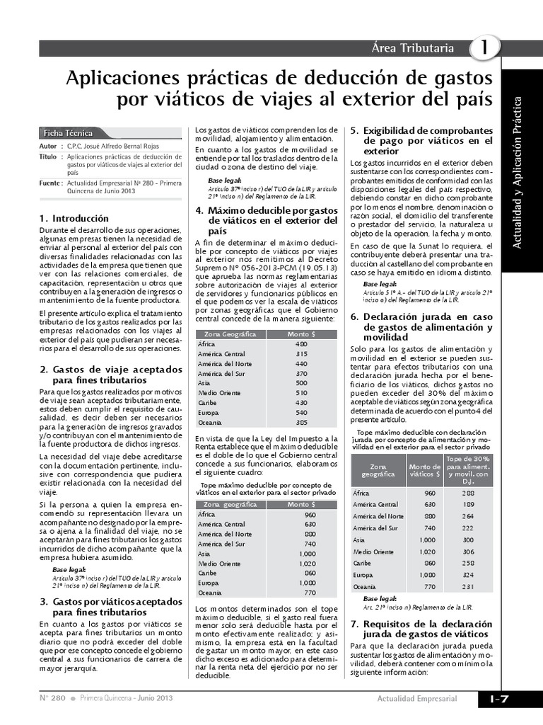 Deducción De Viáticos En El Exterior Pdf Américas Impuestos