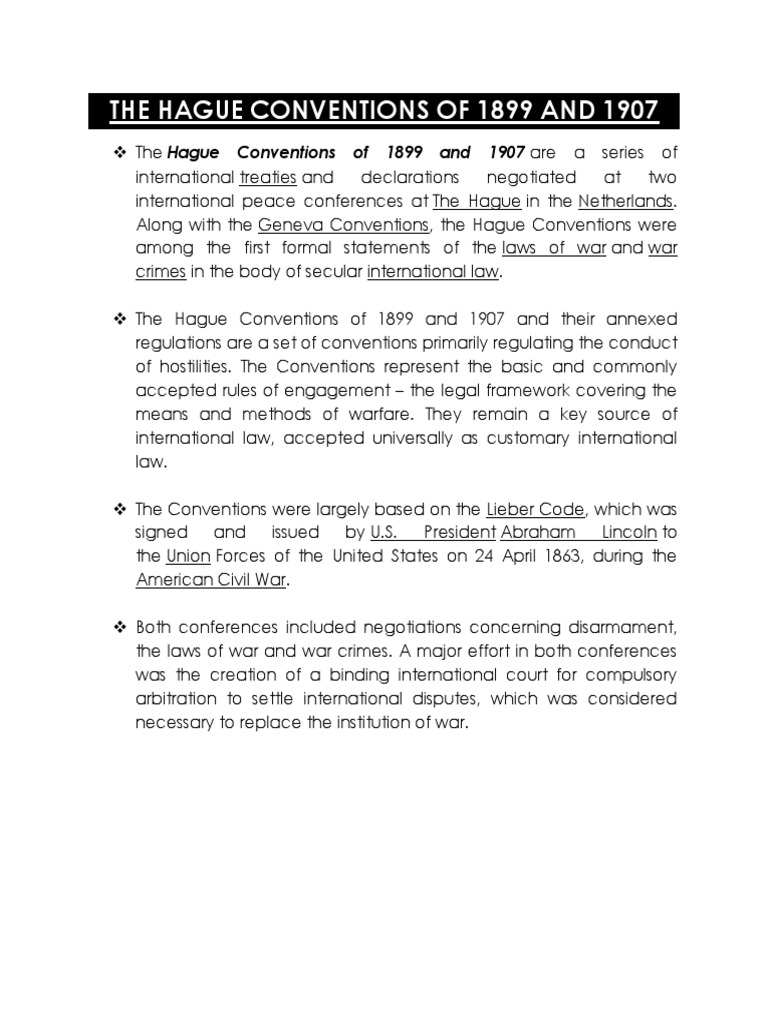 The Hague Conventions of 1899 and 1907 | PDF