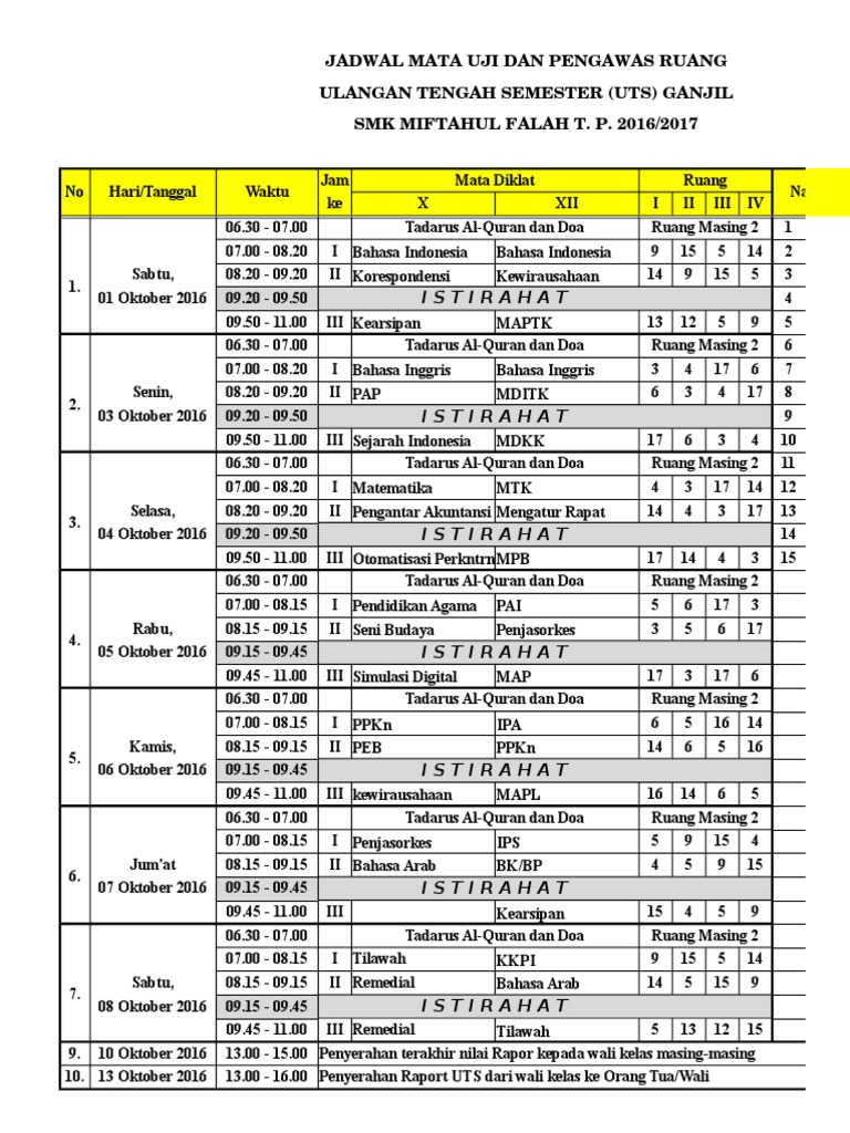 Contoh Jadwal Pts | PDF