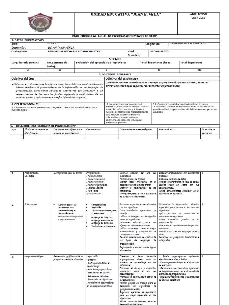 Plan Anual de Programacion Prim Bachill Tecnico | PDF | Algoritmos ...