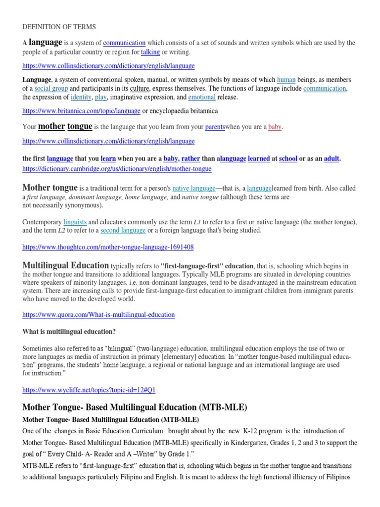 Definition of Terms | PDF | First Language | Multilingualism