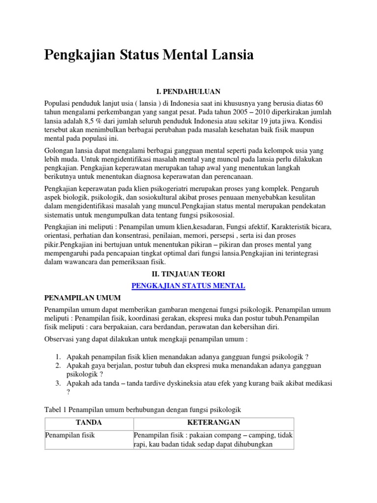 Contoh Pengkajian Status Mental | PDF